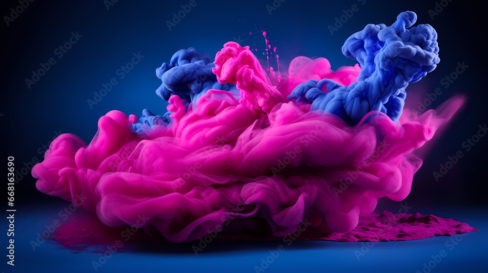 The image depicts a vivid bluish smoke cloud formed by swirling and ...