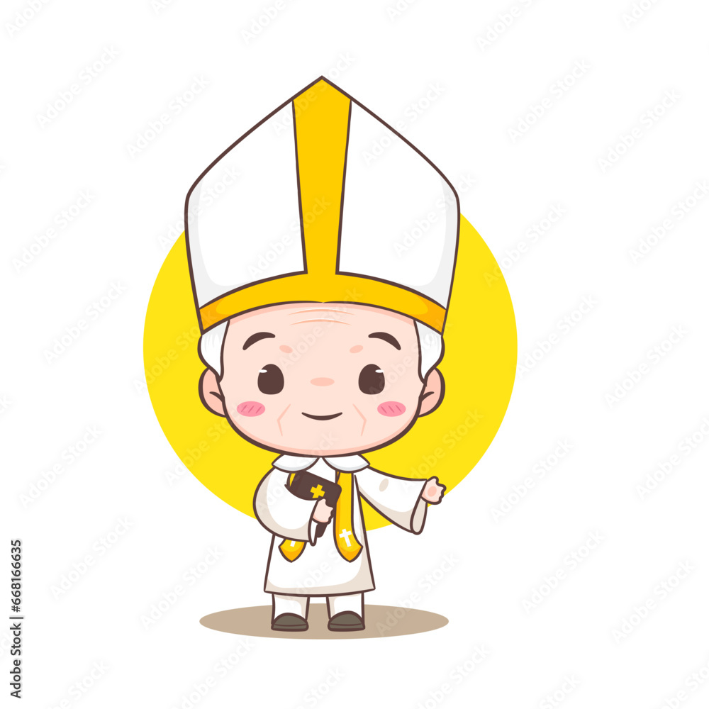 Cute Pope cartoon character. Happy smiling catholic priest mascot ...