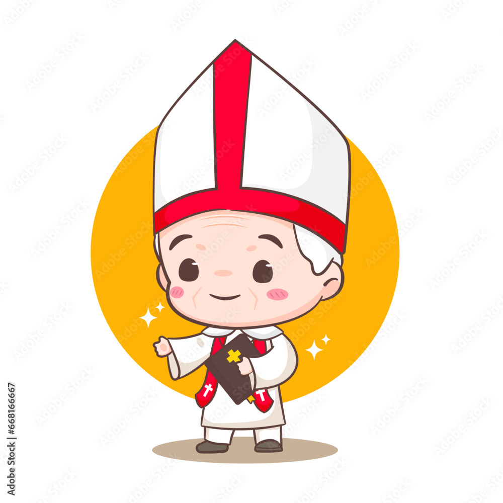 Cute Pope cartoon character. Happy smiling catholic priest mascot ...