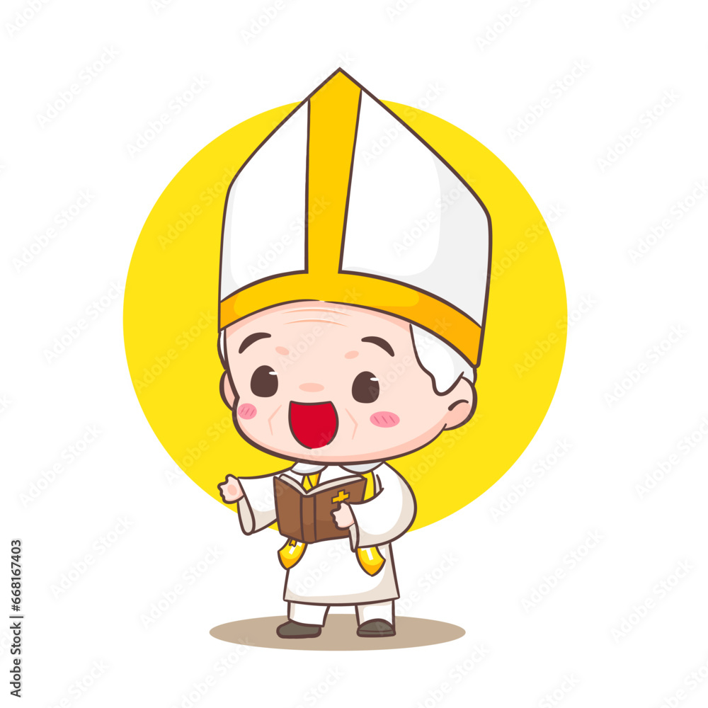 Cute Pope cartoon character. Happy smiling catholic priest mascot ...