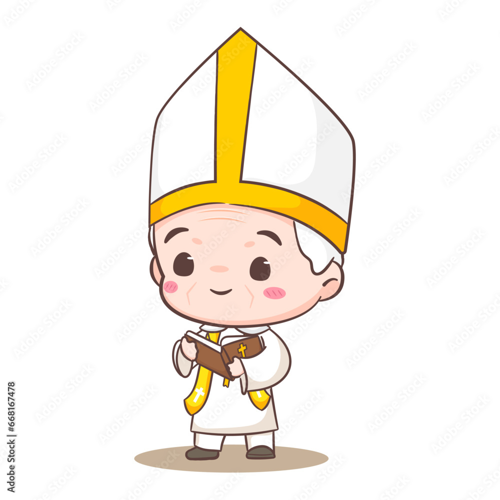 Cute Pope cartoon character. Happy smiling catholic priest mascot ...