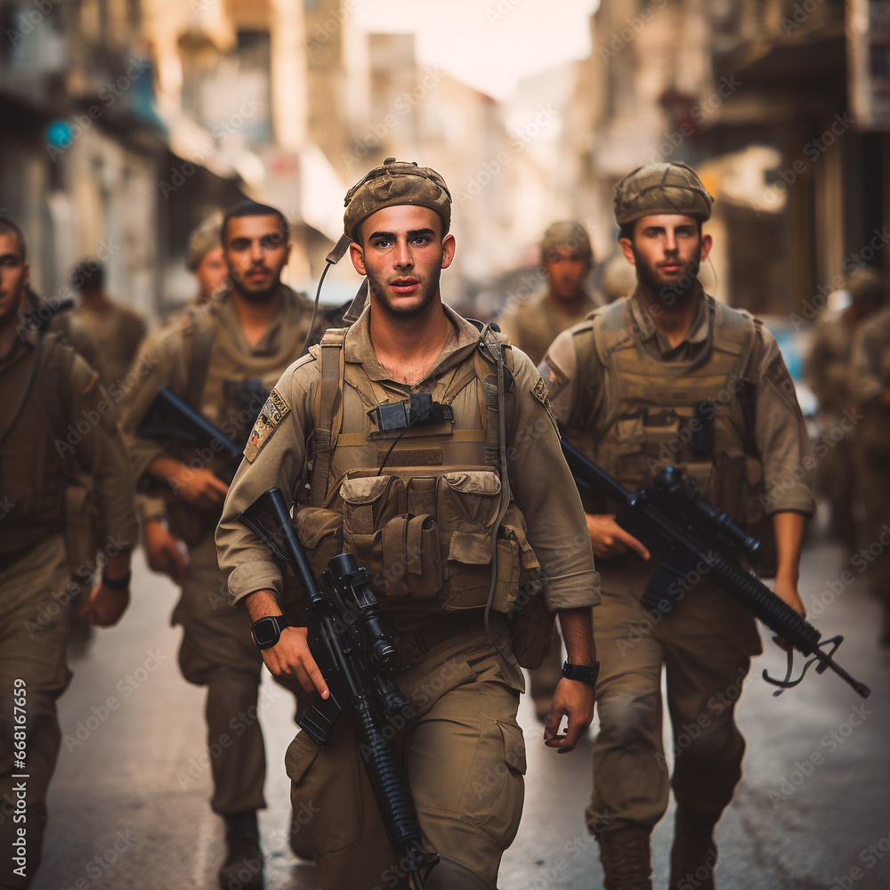 Israeli army soldiers in full armor. War Palestine and Israel ...