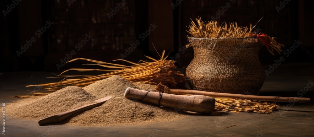 Ancient wooden tools used on rice farm in Indonesia for drying rice ...