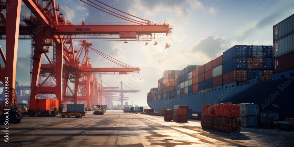 crane loading cargo container import container ship in the ...