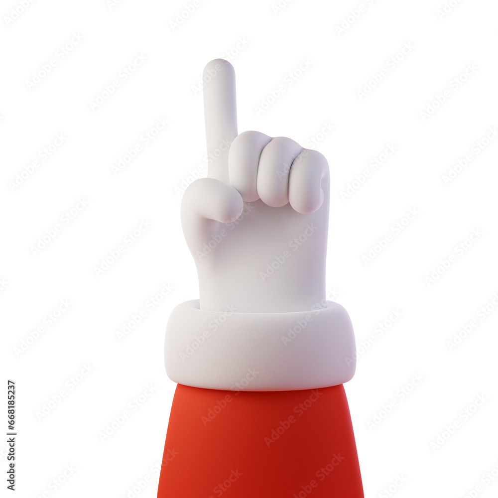 3D hand of Santa Claus pointing index finger up isolated on white ...