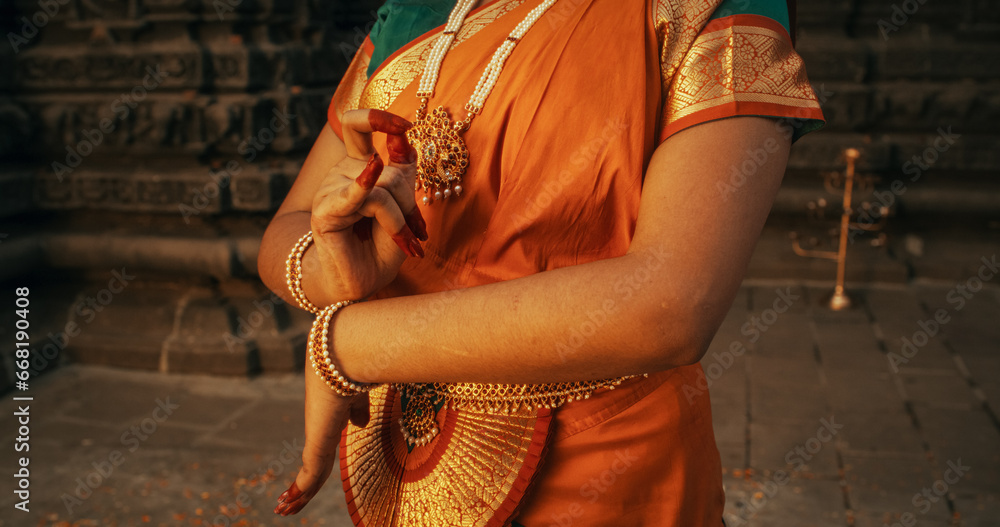 Close-Up of the Hands of an Indian Female Dancer Displaying Symbolic ...