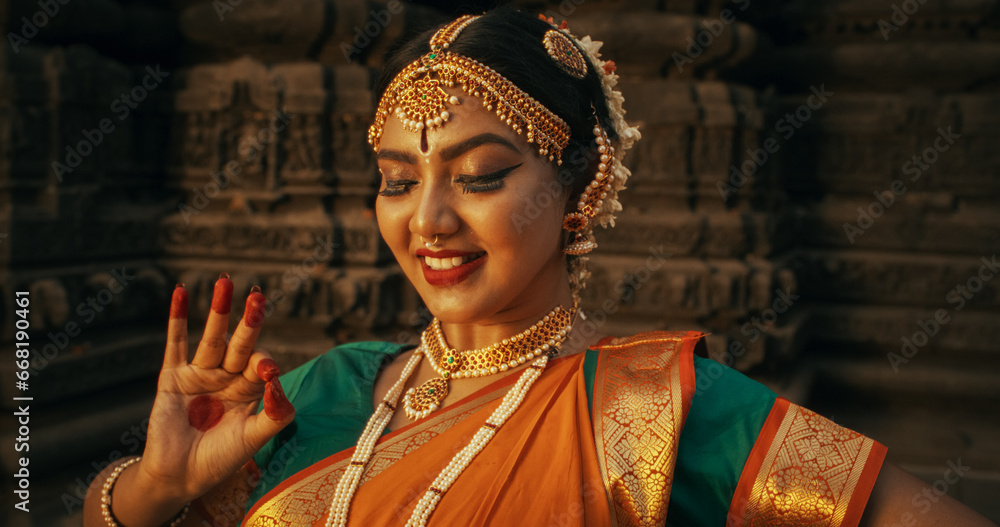 Close-Up of an Indian Female Dancer Displaying Symbolic Gesture with ...
