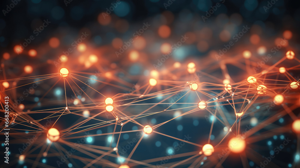 Glowing interconnected nodes illustrating neural networks, representing ...