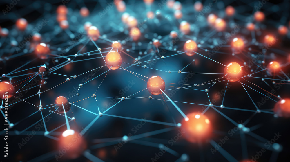 Glowing interconnected nodes illustrating neural networks, representing ...