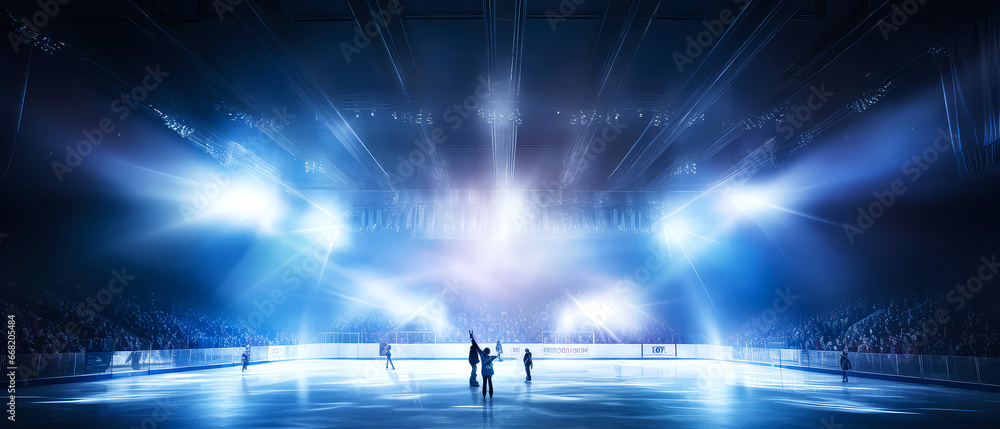 Ice Rink Background. Professional Arena illuminated neon lights ...