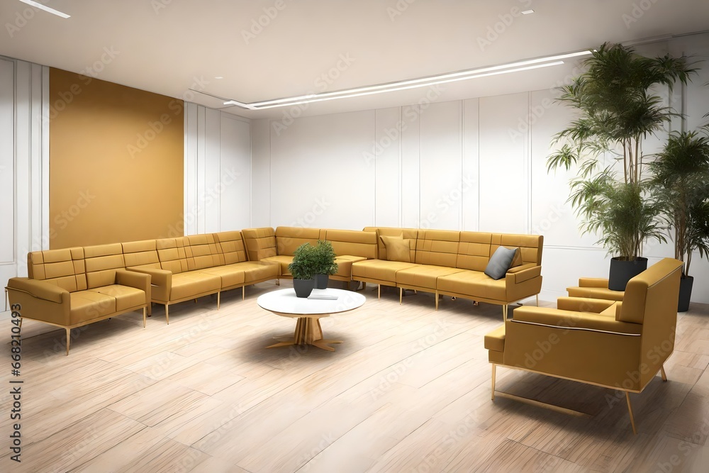 4D view, company meeting room, with luxery sofa's mustered colour, L ...