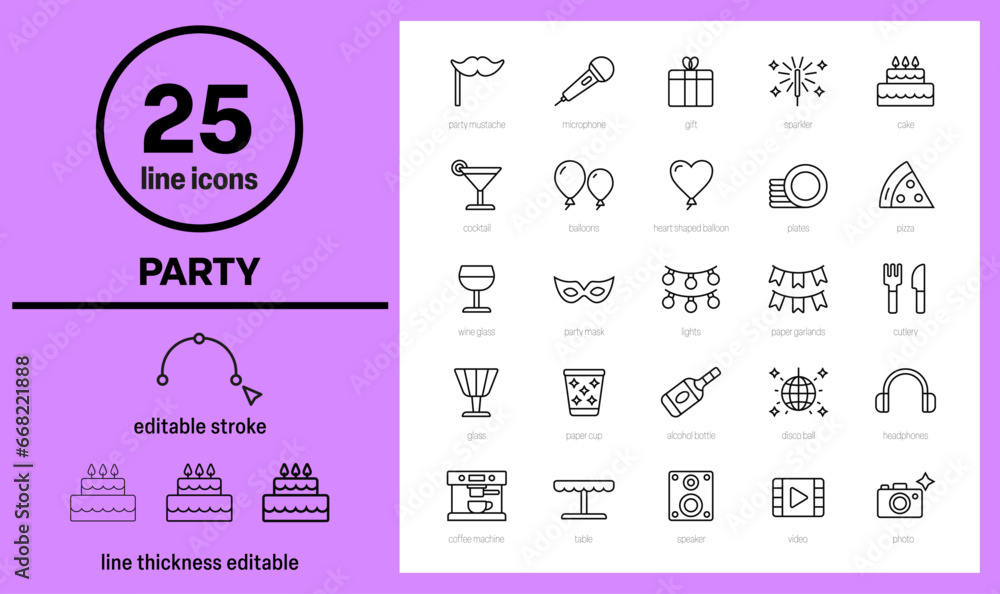 party icons, celebration icon, birthday, discotheque, holidays, event ...