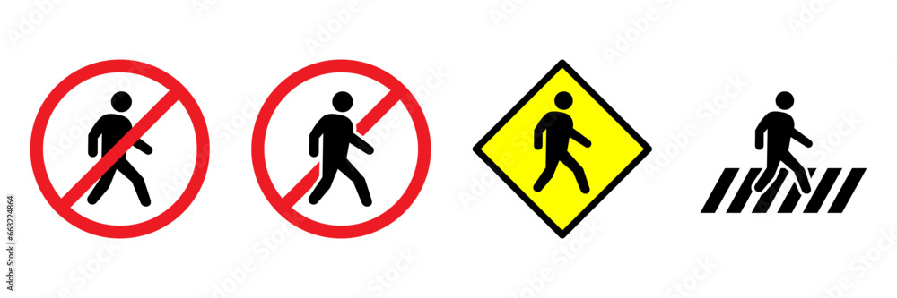 Pedestrian crossing icon set. Zebra crossing. do not cross, zebra ...