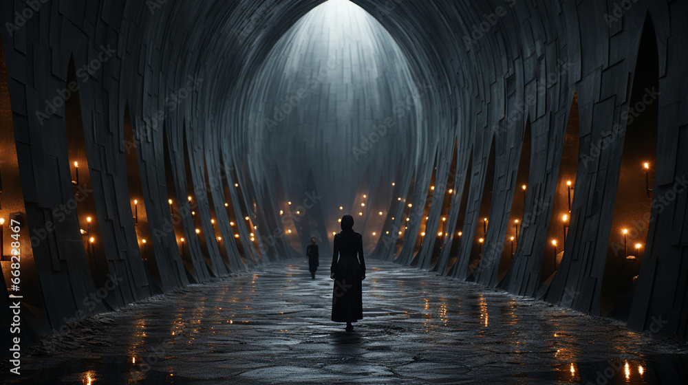 A series of underground chambers with an eerie, almost cathedral-like ...