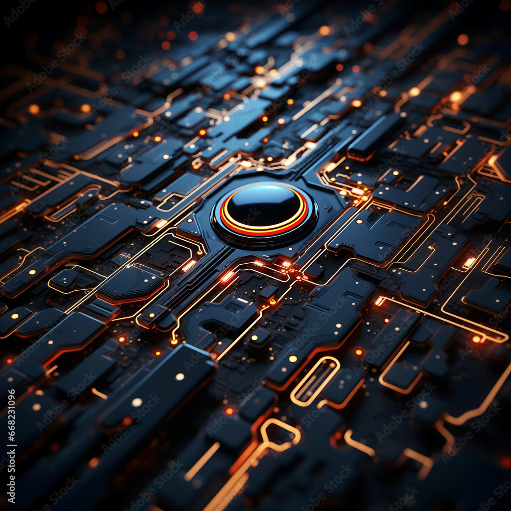 Abstract technology background of a digital computing system with processor and electronic ...