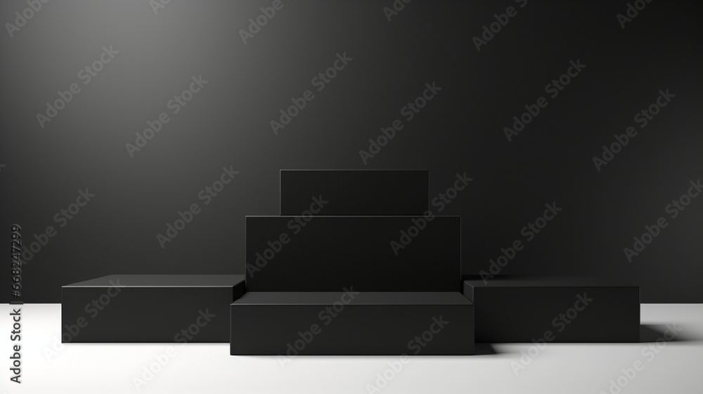 abstract black geometric blocks isolated on a white background in a 3D ...