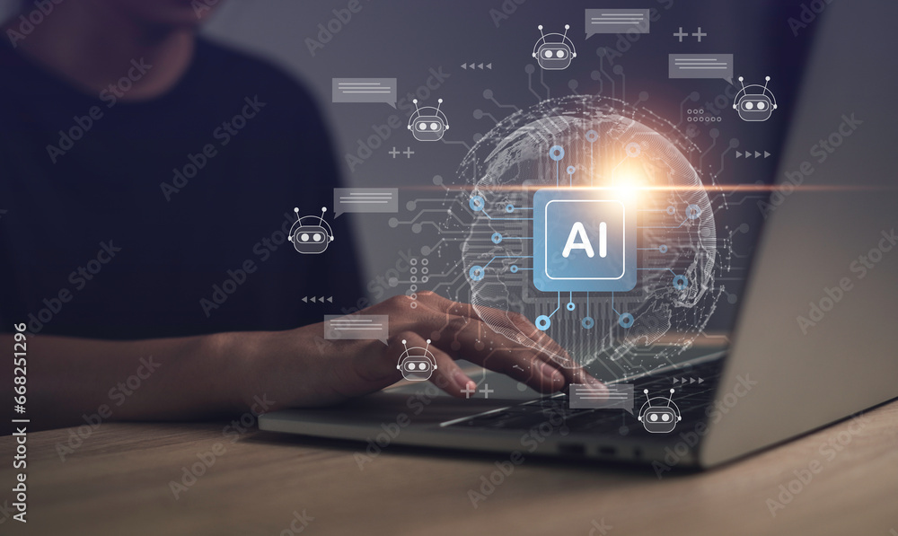 AI chatbot assistant technology concept. Business people use computer ...