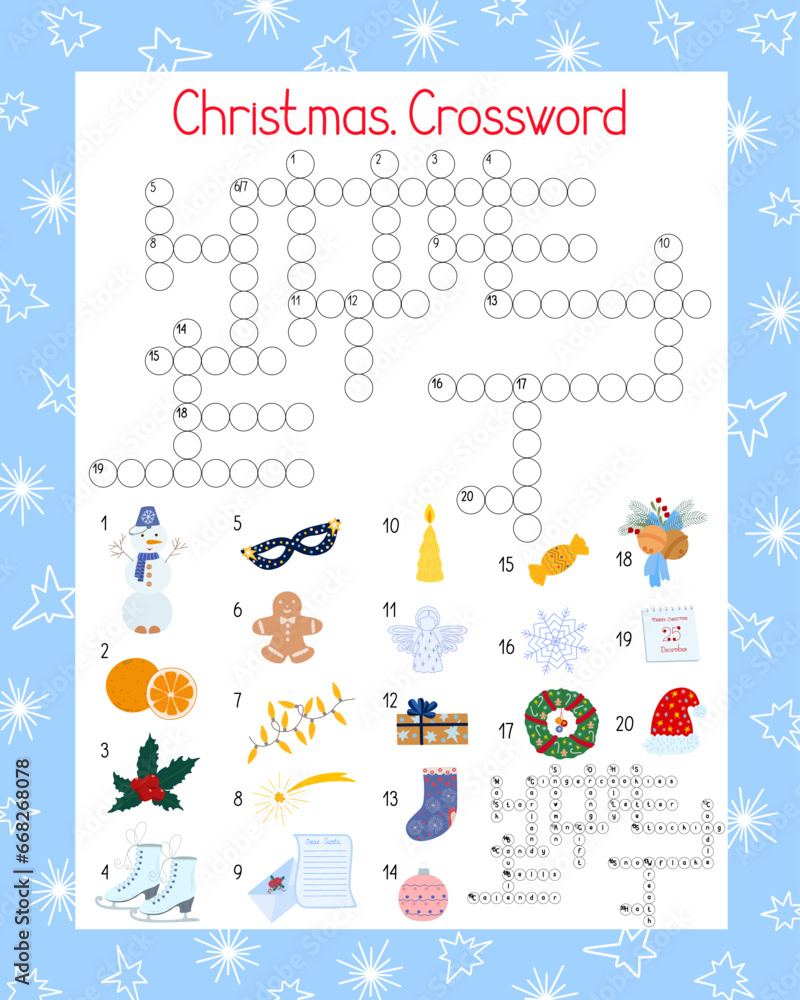 Christmas seasonal crossword activities, word search puzzle, winter ...