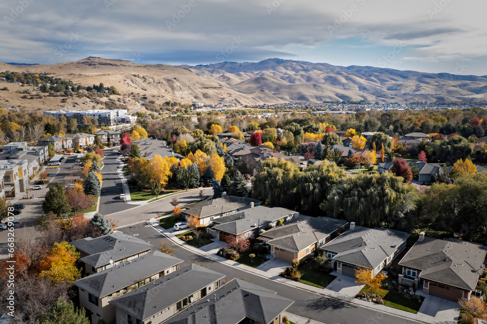 Multifamily residential apartment buildings with fall colors in Boise ...