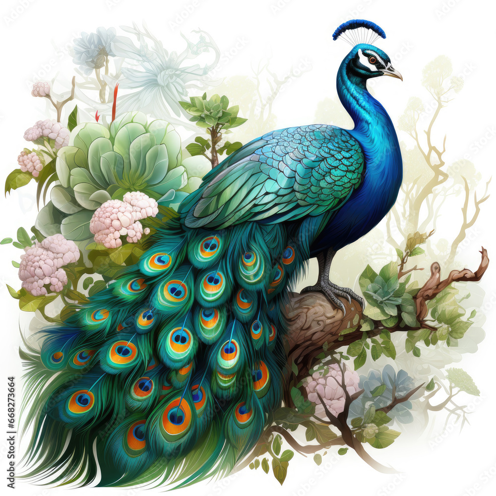 watercolor Peacock clipart, Generative Ai Stock Illustration | Adobe Stock