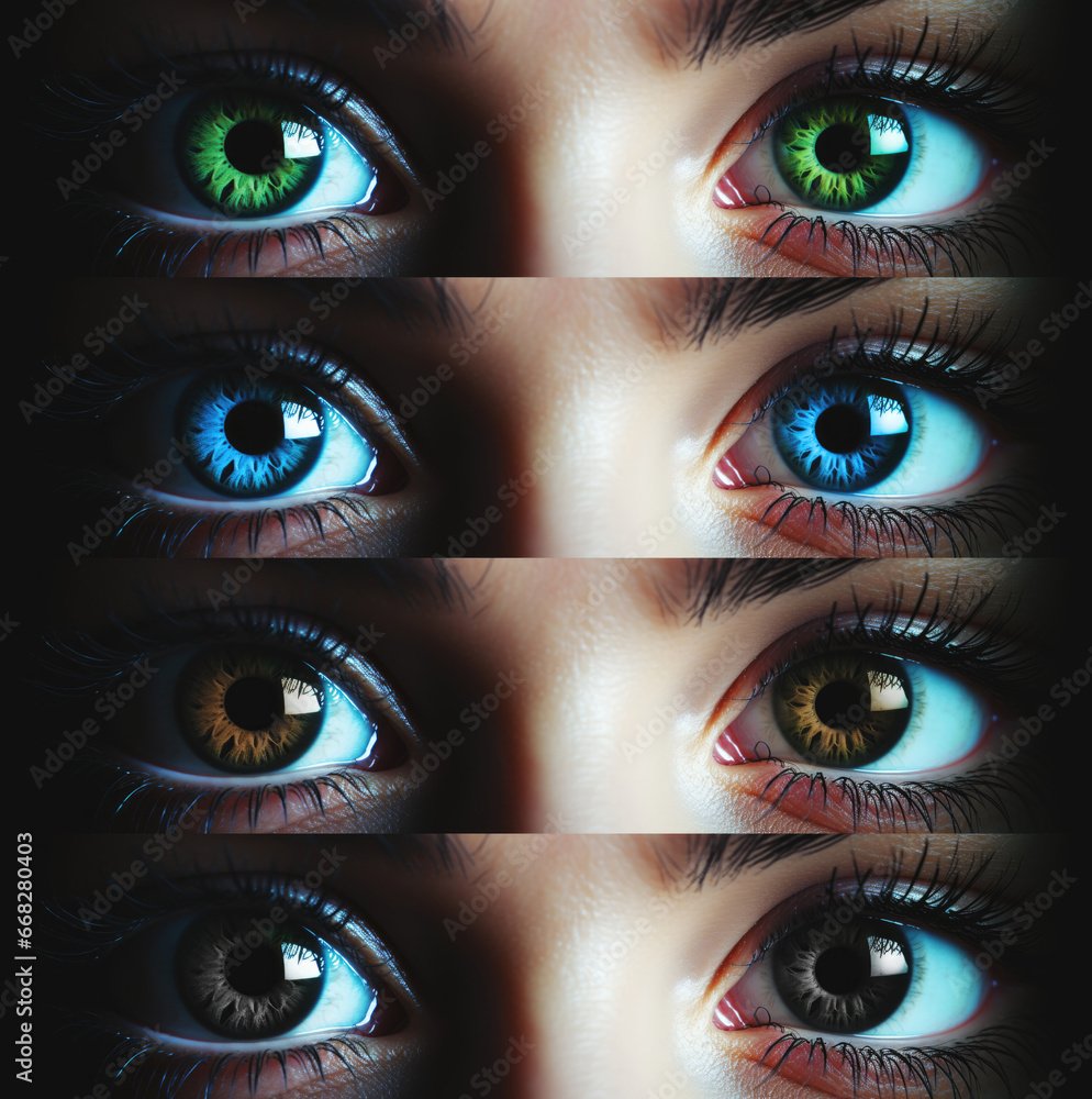 Multiple. Heterochromia. Brown, Blue, Green, Hazel, Gray, Amber. close ...