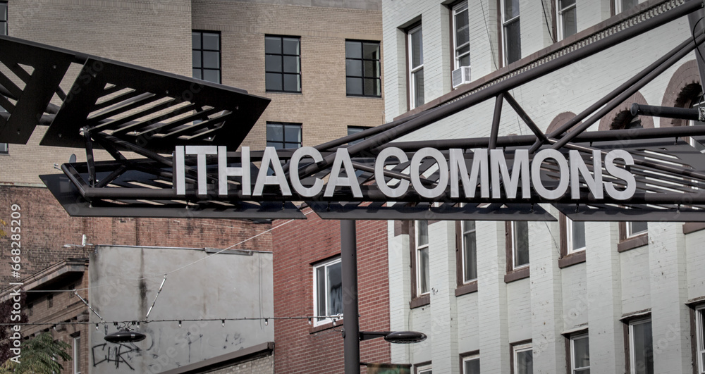 ithaca commons sign at entrance to public pedestrian path downtown ...