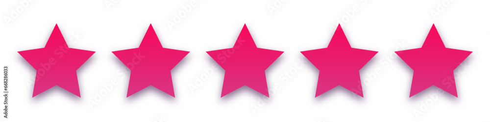 Pink 5 star icon. Customer feedback concept. Vector 5 token points ...