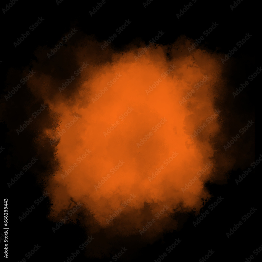 Orange color powder explosion isolated on black background. Royalty ...