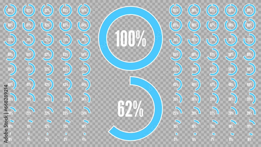 Vetor de Percentage circle diagrams from 0 to 100. Set of icon for ...