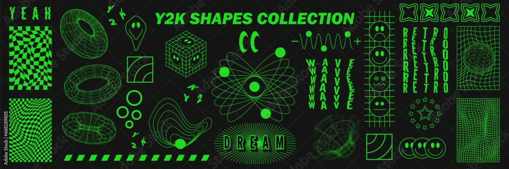 Abstract geometry wireframe shapes and patterns, cyberpunk elements ...