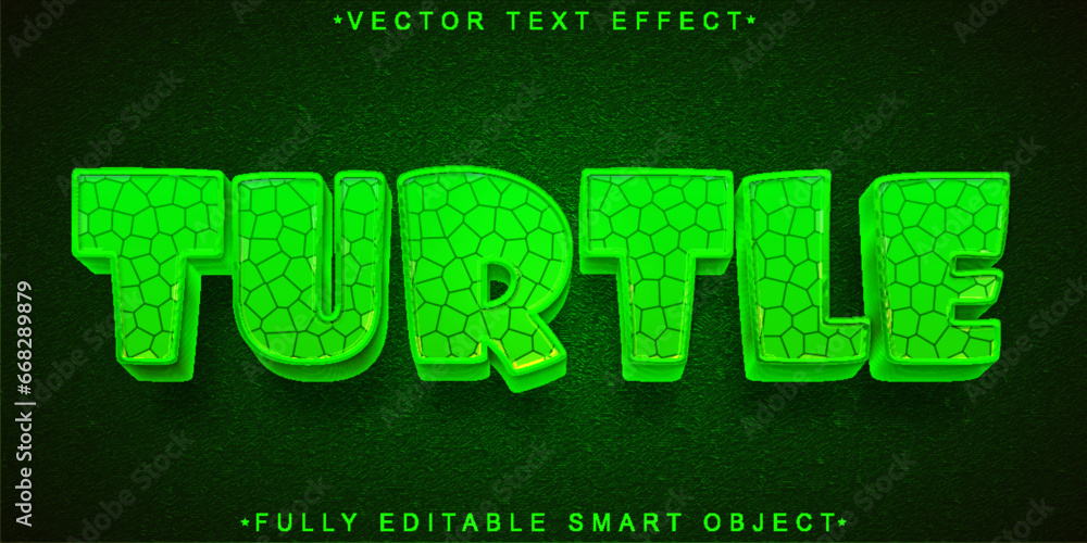 Cartoon Green Turtle Vector Fully Editable Smart Object Text Effect ...