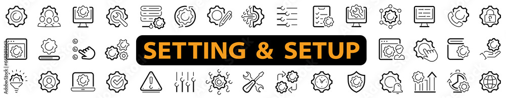 Setting And Setup Icon Set Editable Stroke Containing Options Configuration Preferences