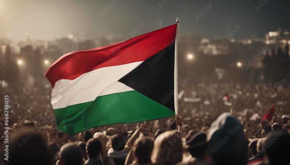 Protestors wave Palestinian flags in the air at a solidarity protest ...