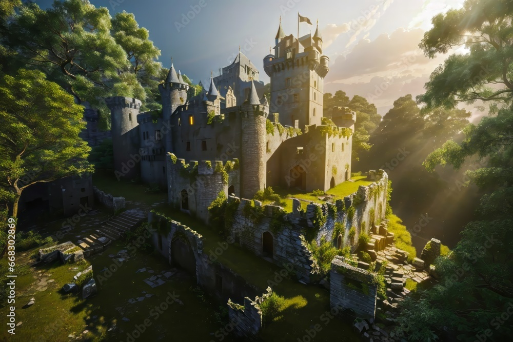 Abandoned Medieval Castle Ruins. Old Castle Fortress. Long Time ...