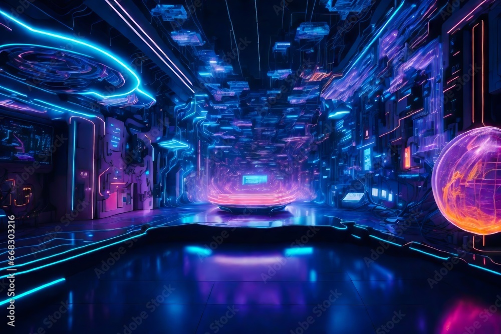 Futuristic Digital Center. Data Flow in a Sci-Fi World. Future Data ...