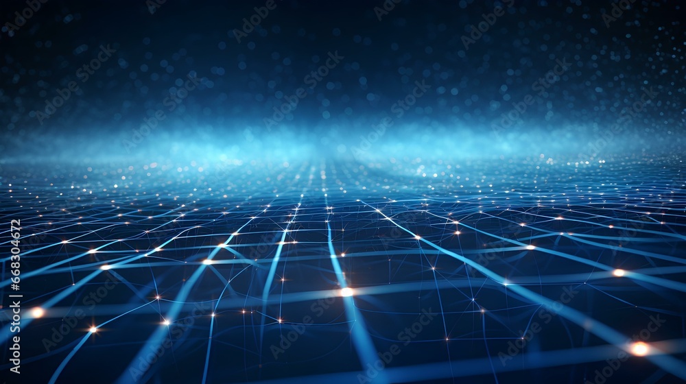 Abstract technology background of a quantum computing system with a cyber network grid and ...