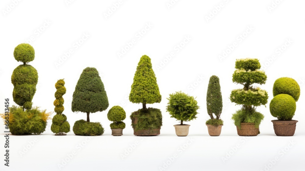 A versatile collection of topiary trees in various artistic shapes ...