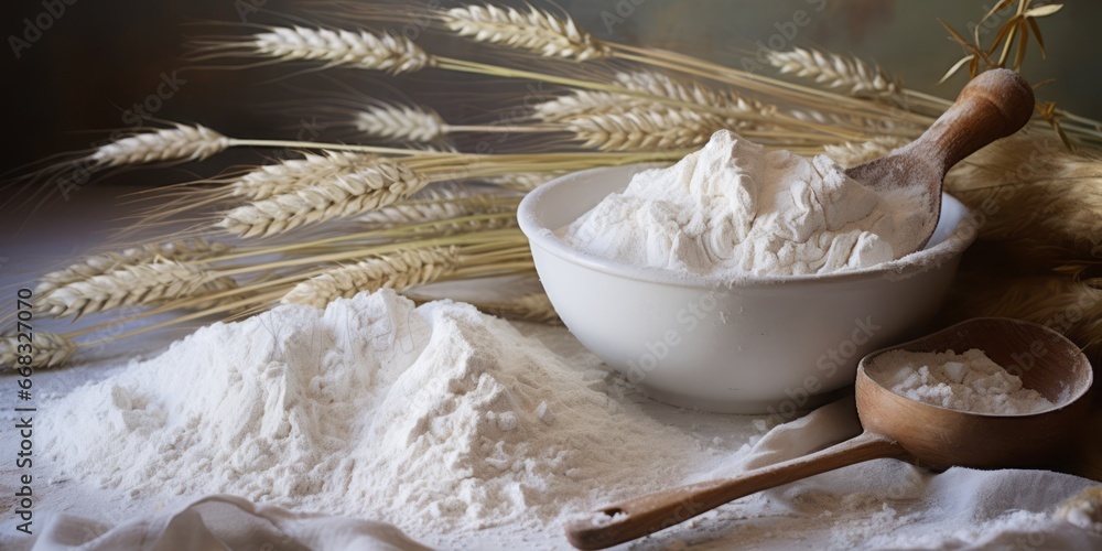 White Flour, Grains, and an Array of Flours Gracefully Arranged on a ...