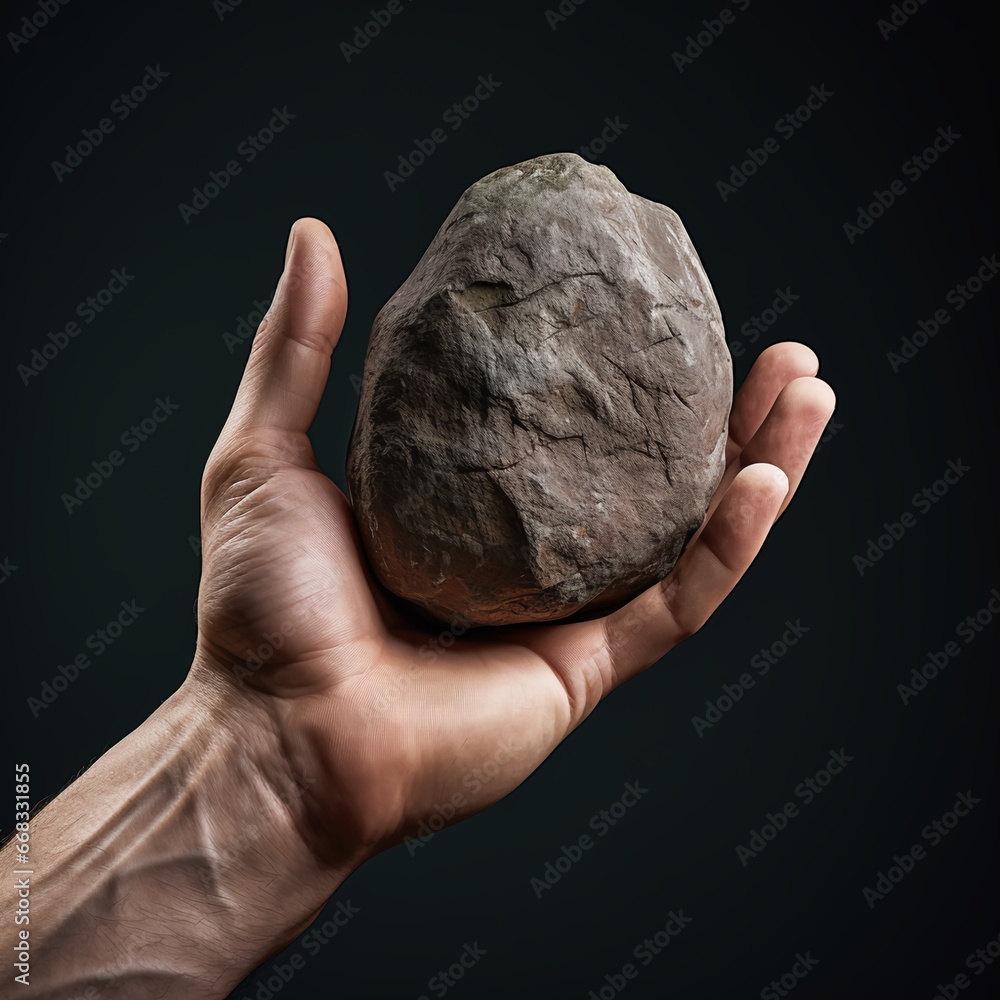 Let him without sin cast the first stone. A man holds a stone getting ...