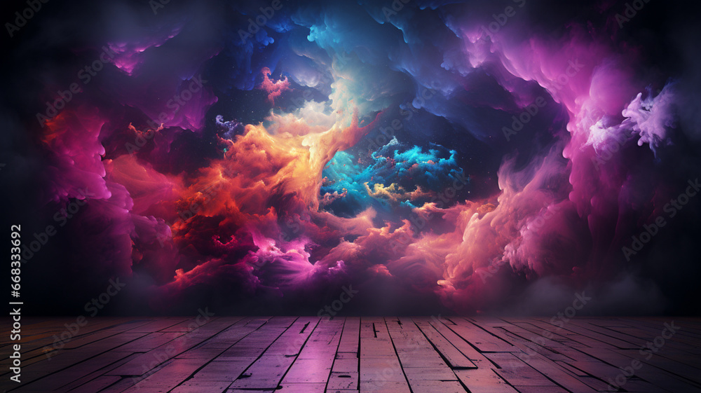 room with spotlights on stage, colorful studio for wallpaper background ...