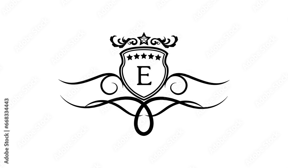 Monogram shield with crown Logo E Stock Vector | Adobe Stock