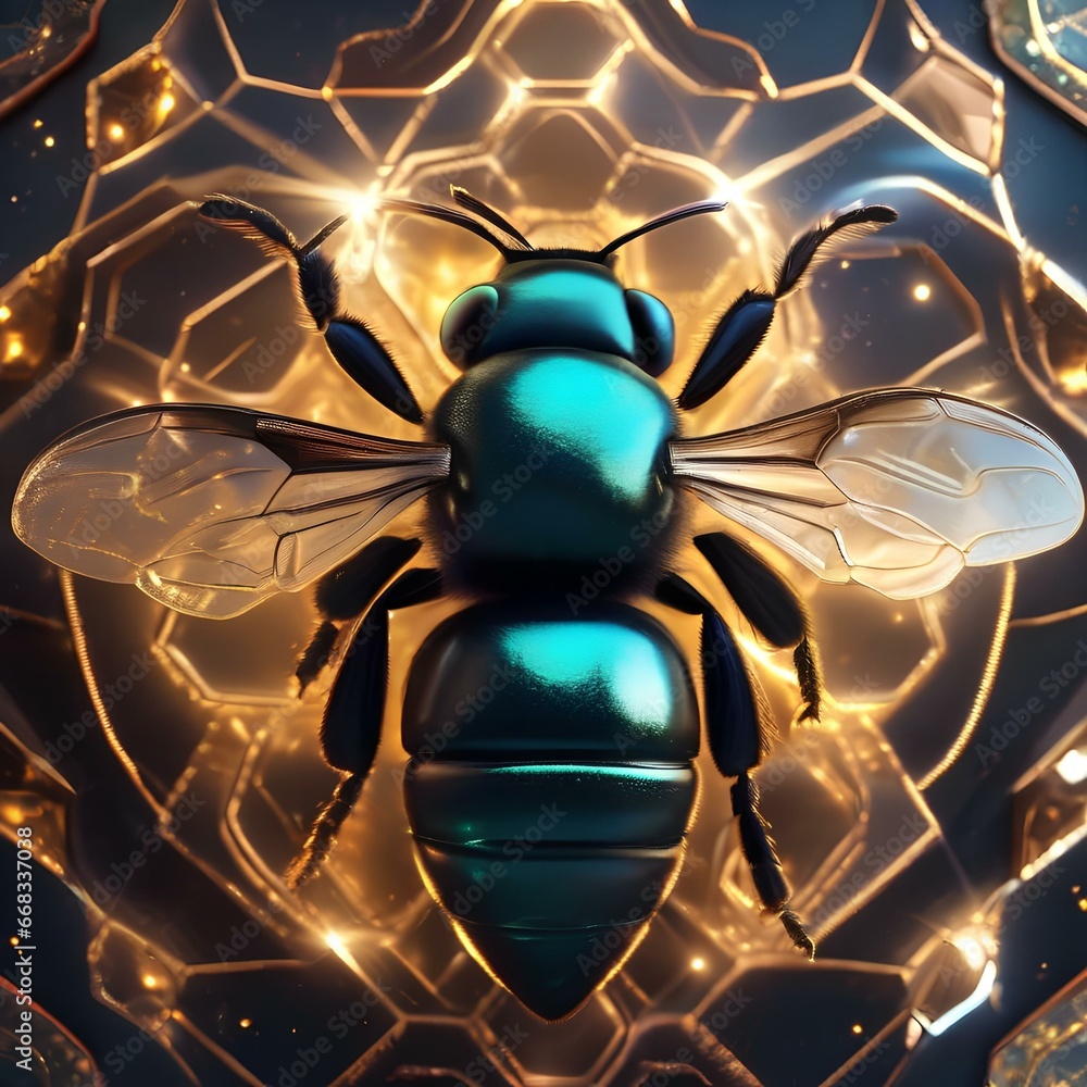 A colossal cosmic bee with wings of shimmering comet trails ...