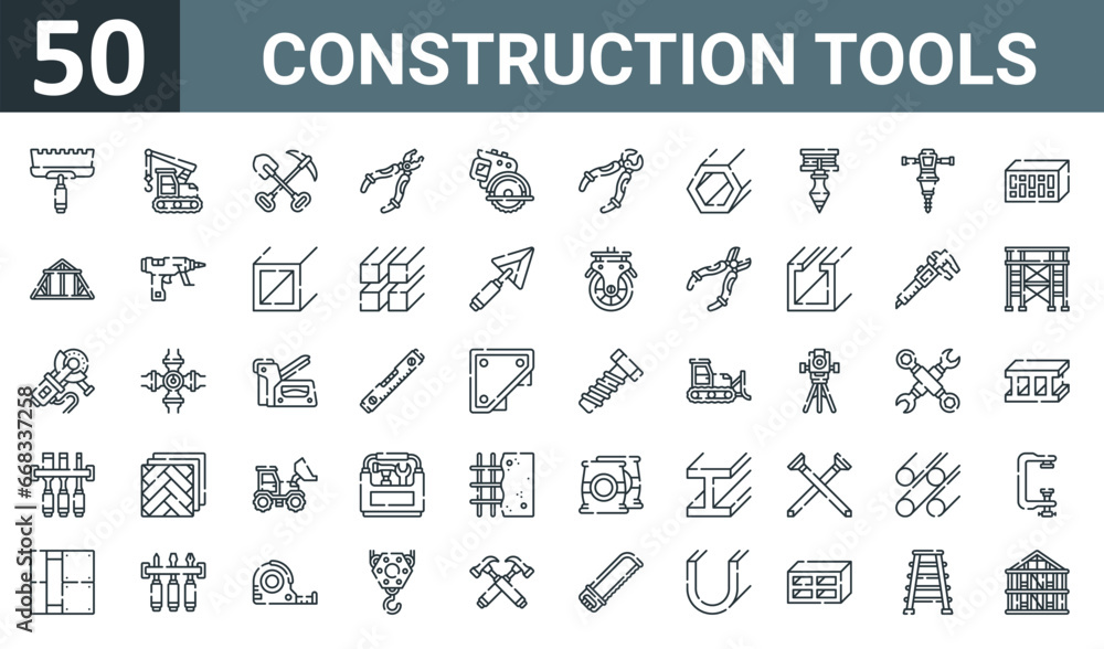 set of 50 outline web construction tools icons such as putty knife ...