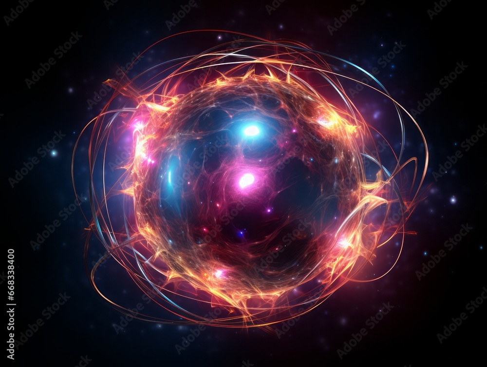 Atom Ball with Lighted Lights Floats in the Vast Expanse of Space ...