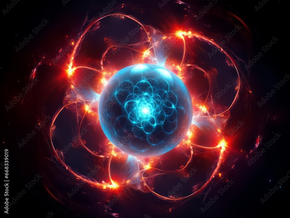 Atom Ball with Lighted Lights Floats in the Vast Expanse of Space ...