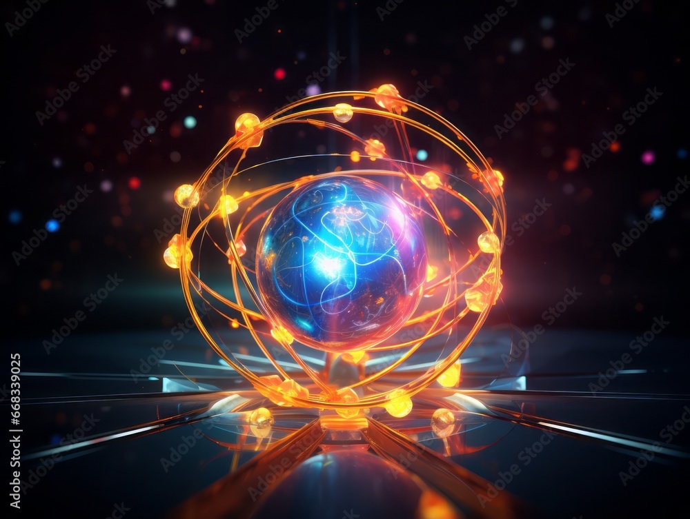 Atom Ball with Lighted Lights Floats in the Vast Expanse of Space ...