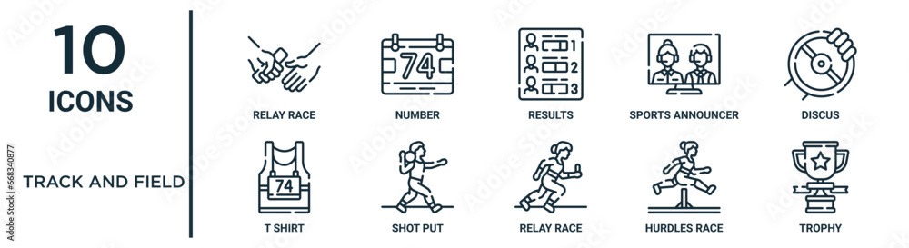 Vetor de track and field outline icon set such as thin line relay race ...