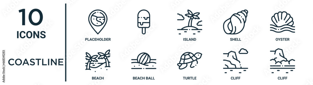 Vetor de coastline outline icon set such as thin line placeholder ...