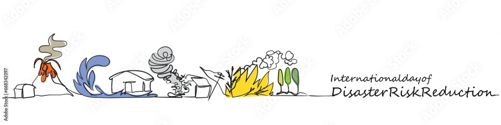 International day of Disaster Risk Reduction line art vector graphic ...