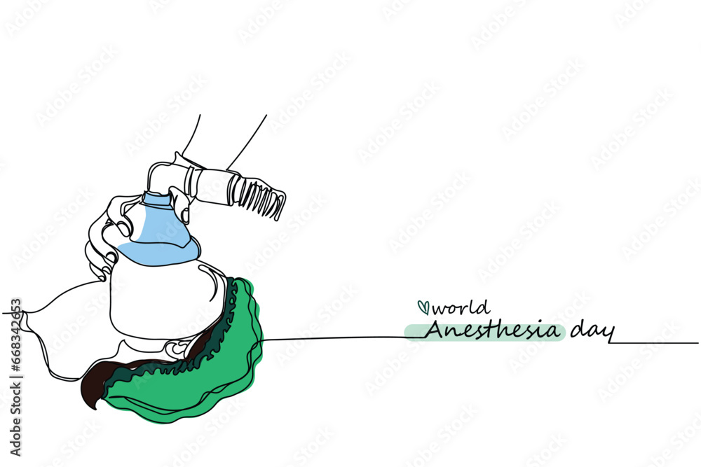 World anesthesia day line art. Patient head mask and oxygen mask ...
